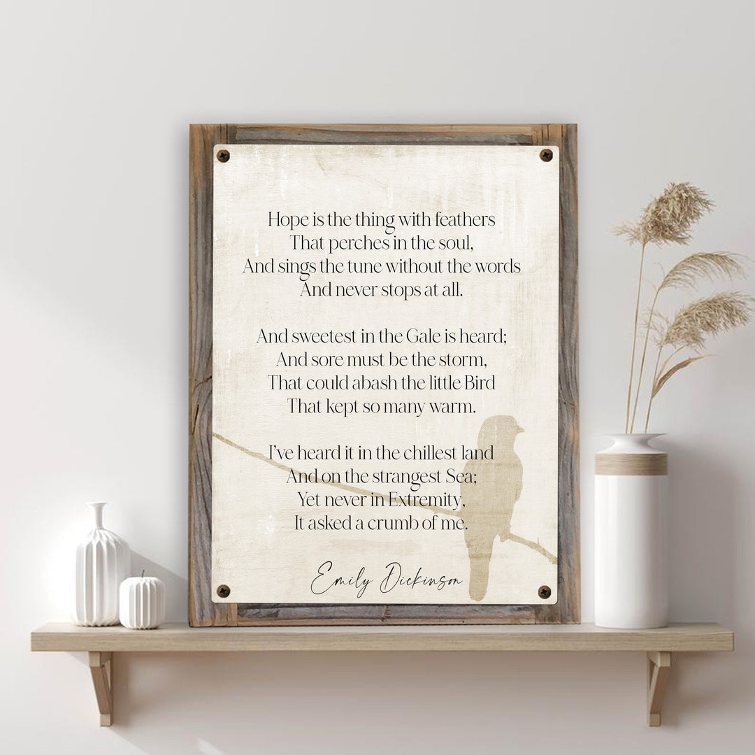 Hope is the Thing With Feathers Poem on Metal Print on Reclaimed Wood ...
