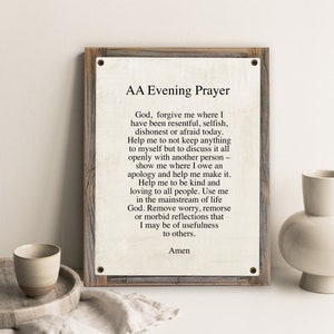 AA Evening Prayer on Metal Print on Reclaimed Wood Frame-recovery Wall ...