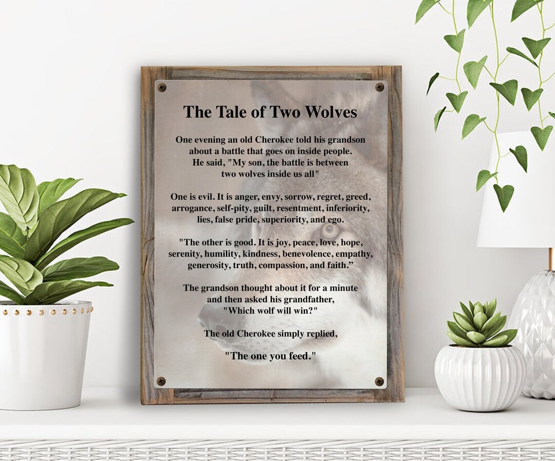 Tale of Two Wolves Metal Print on Reclaimed Wood Frame-inspirational ...