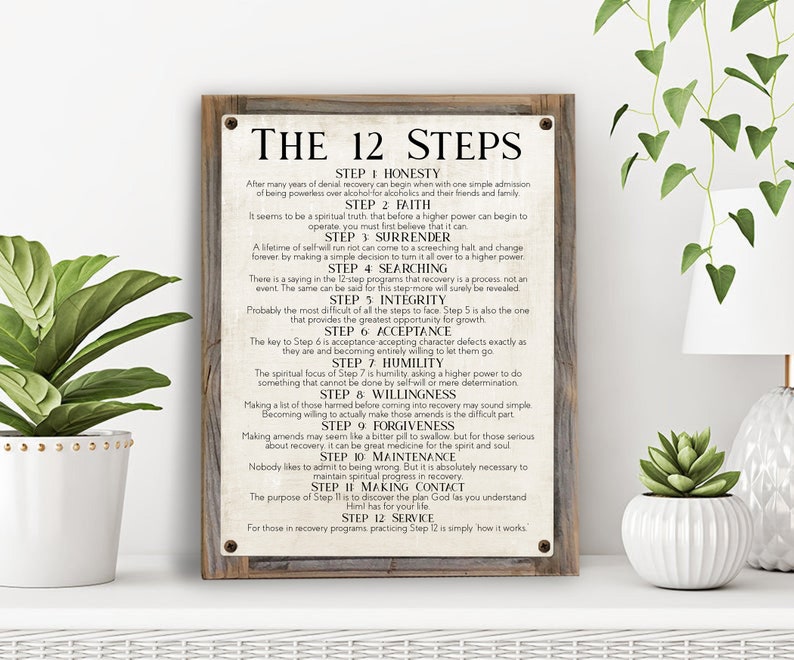 The 12 Steps of AA Metal Print on Reclaimed Wood Frame-recovery Wall ...