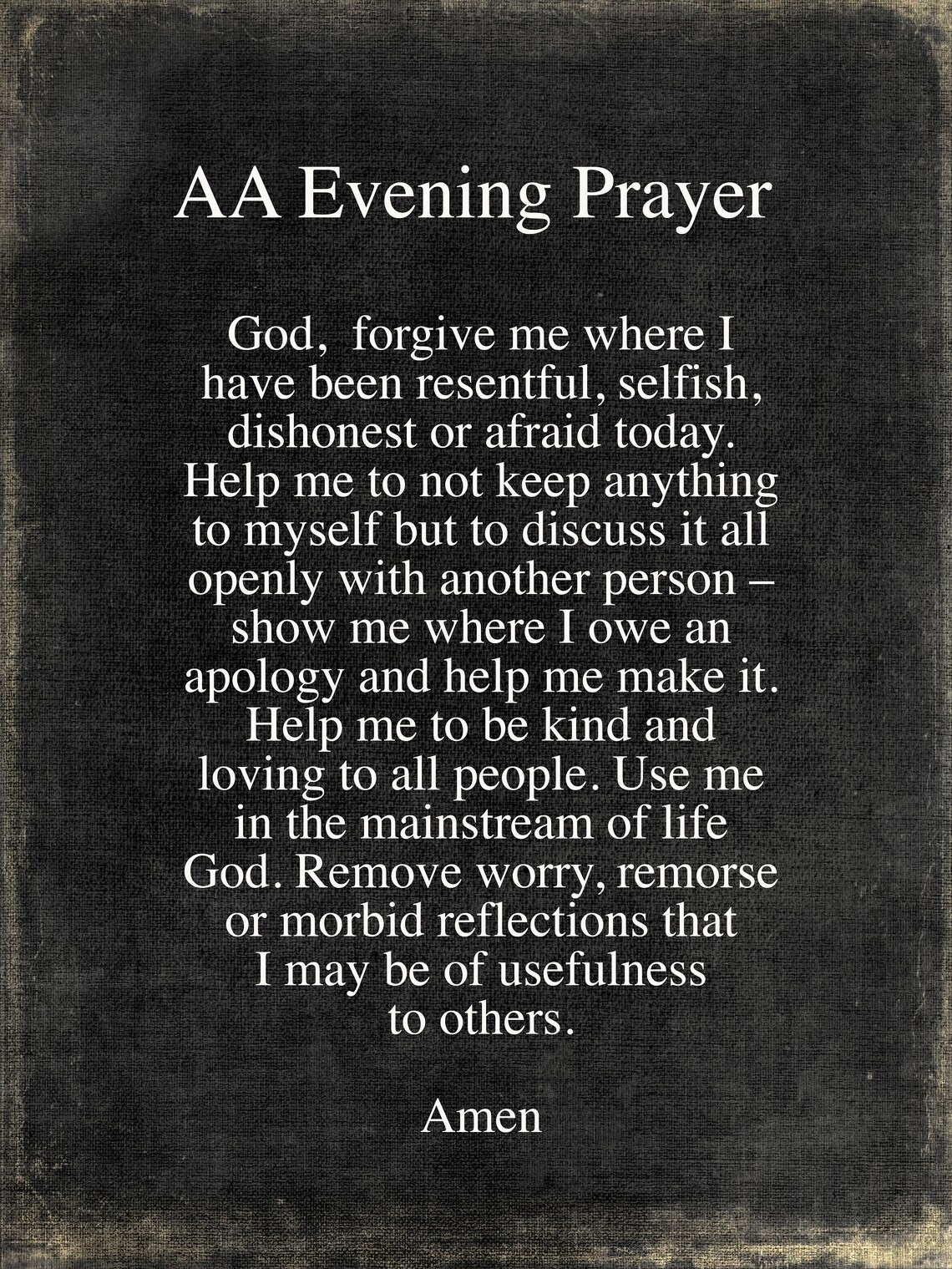 AA Evening Prayer on Metal Print on Reclaimed Wood Frame-recovery Wall ...