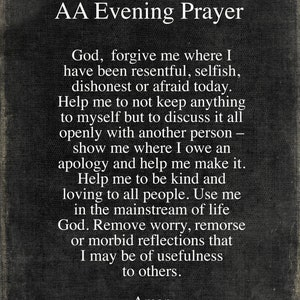 AA Evening Prayer on Metal Print on Reclaimed Wood Frame-recovery Wall ...