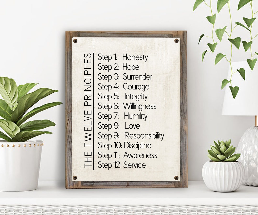 Recovery Sign-12 Principles of 12 Steps Metal Print on Reclaimed Wood ...