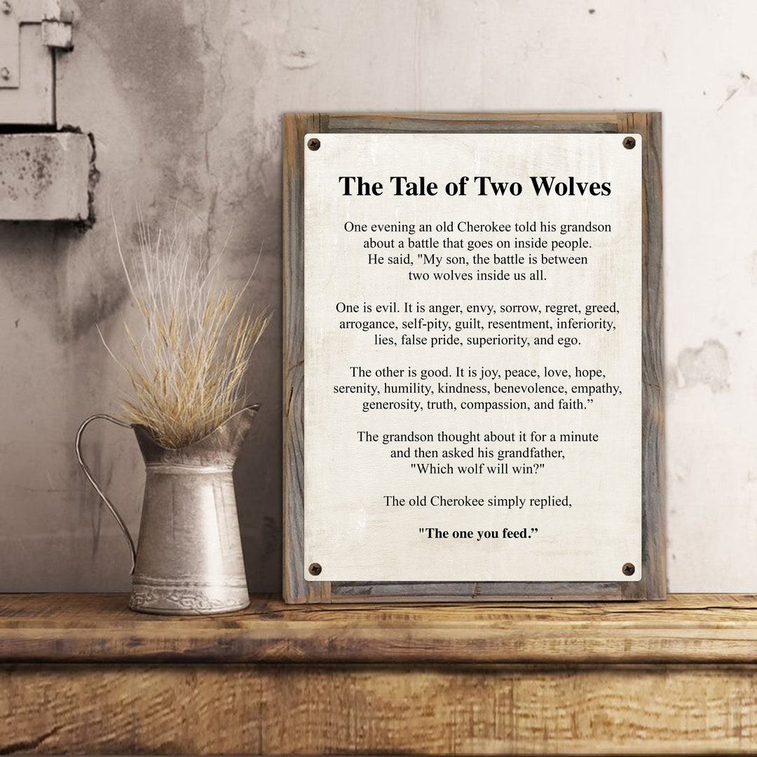 Tale of Two Wolves on Metal Print on Reclaimed Wood Frame-cherokee ...