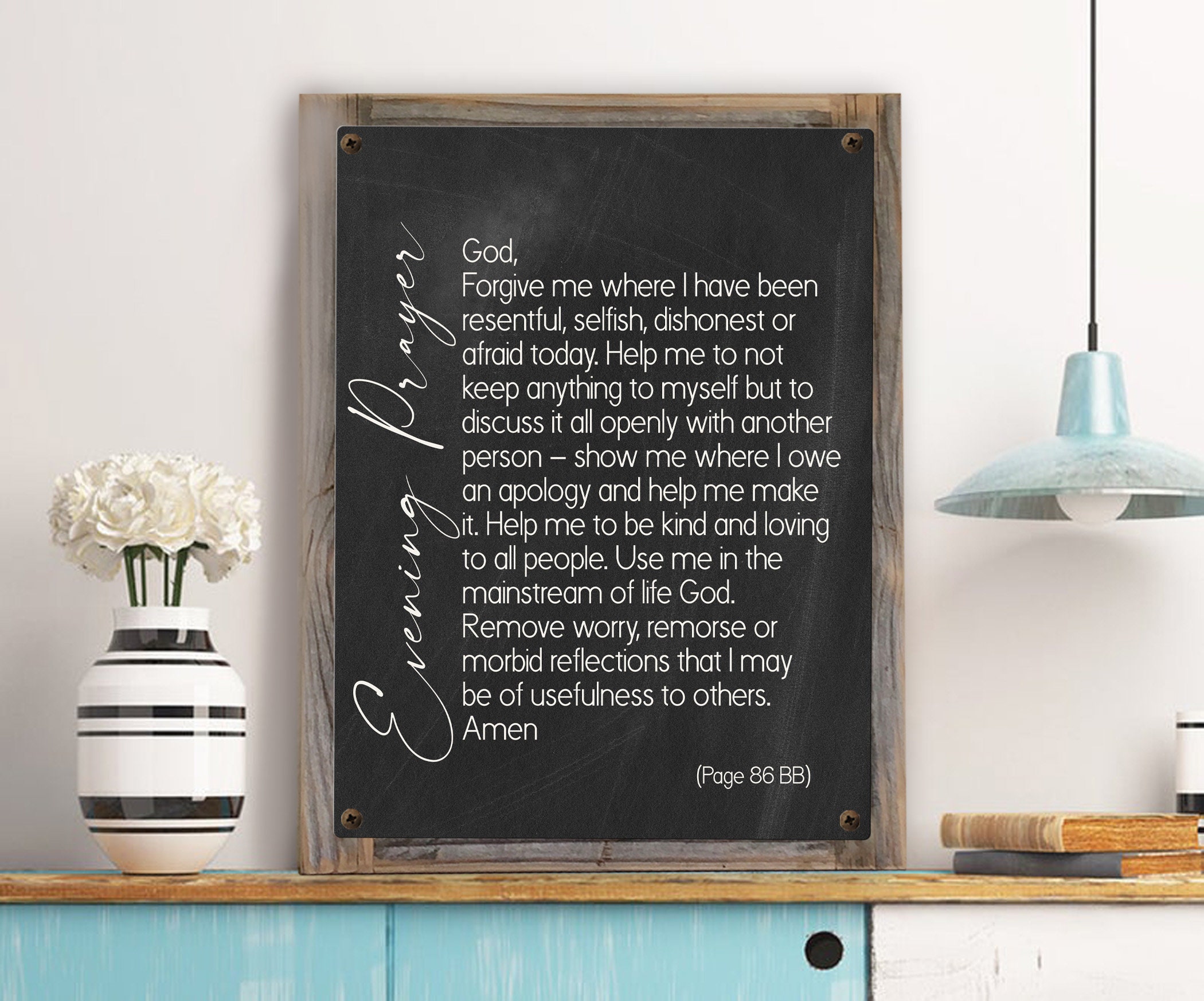 AA Evening Prayer on Metal Print on Reclaimed Wood Frame-recovery Wall ...