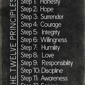 Recovery Sign-12 Principles of 12 Steps Metal Print on Reclaimed Wood ...