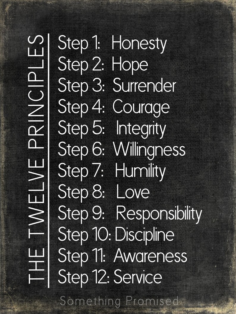 Recovery Sign-12 Principles of 12 Steps Metal Print on Reclaimed Wood ...