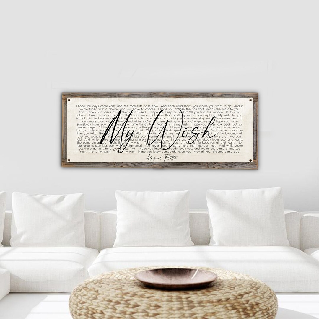 My Wish Lyrics Metal Print on Reclaimed Wood Frame-above Couch Sign ...