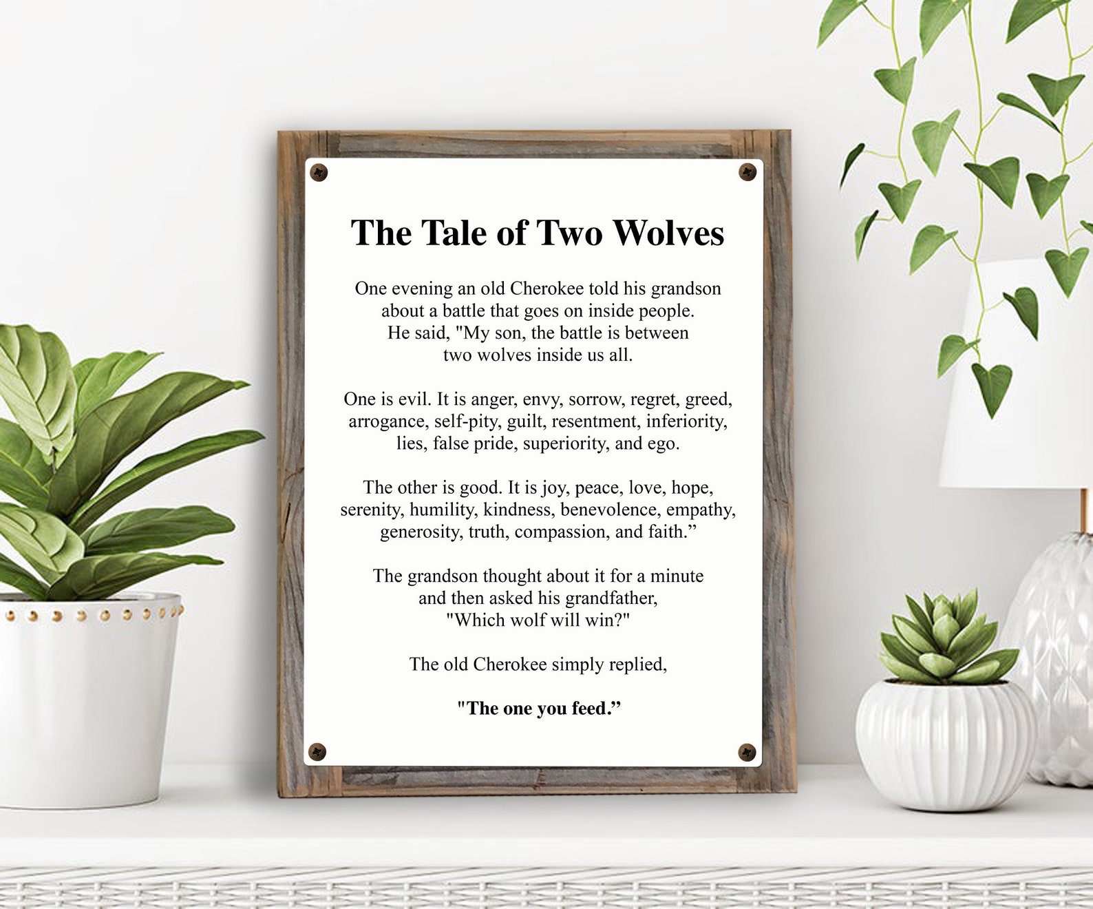 Tale of Two Wolves on Metal Print on Reclaimed Wood Frame-cherokee ...
