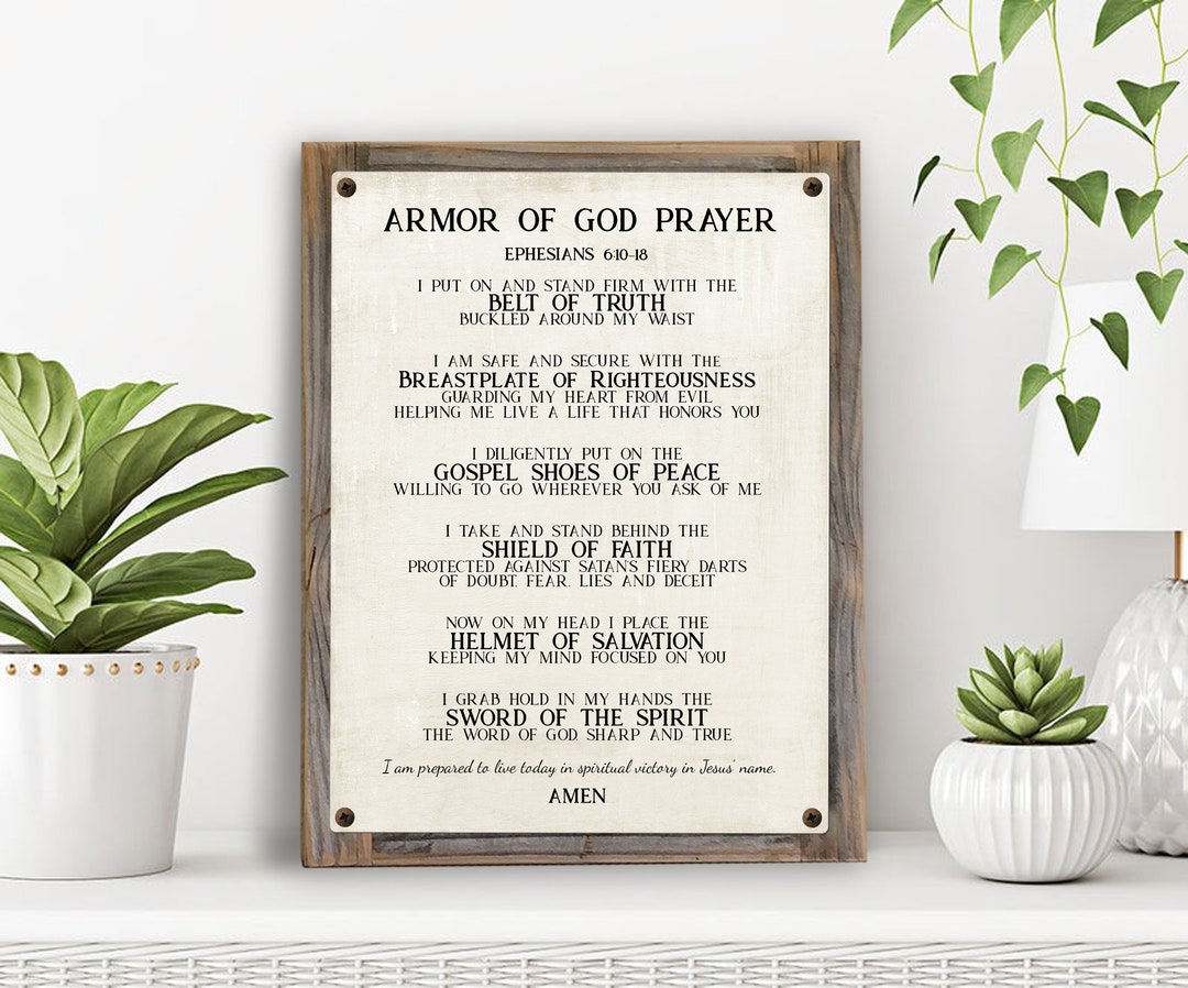 Armor of God Prayer Metal Print on Reclaimed Wood Frame-ephesians 6:10 ...