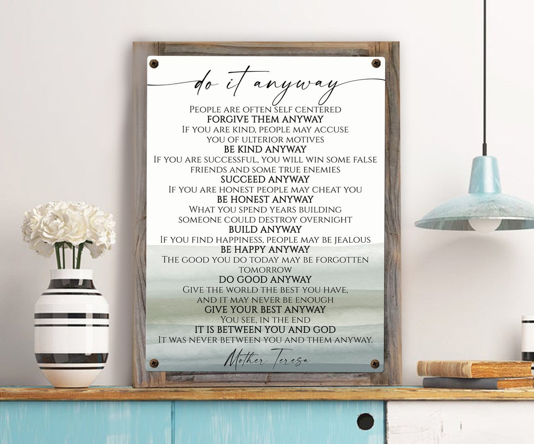 Do It Anyway Metal Print on Reclaimed Wood Frame-mother Teresa Poem ...