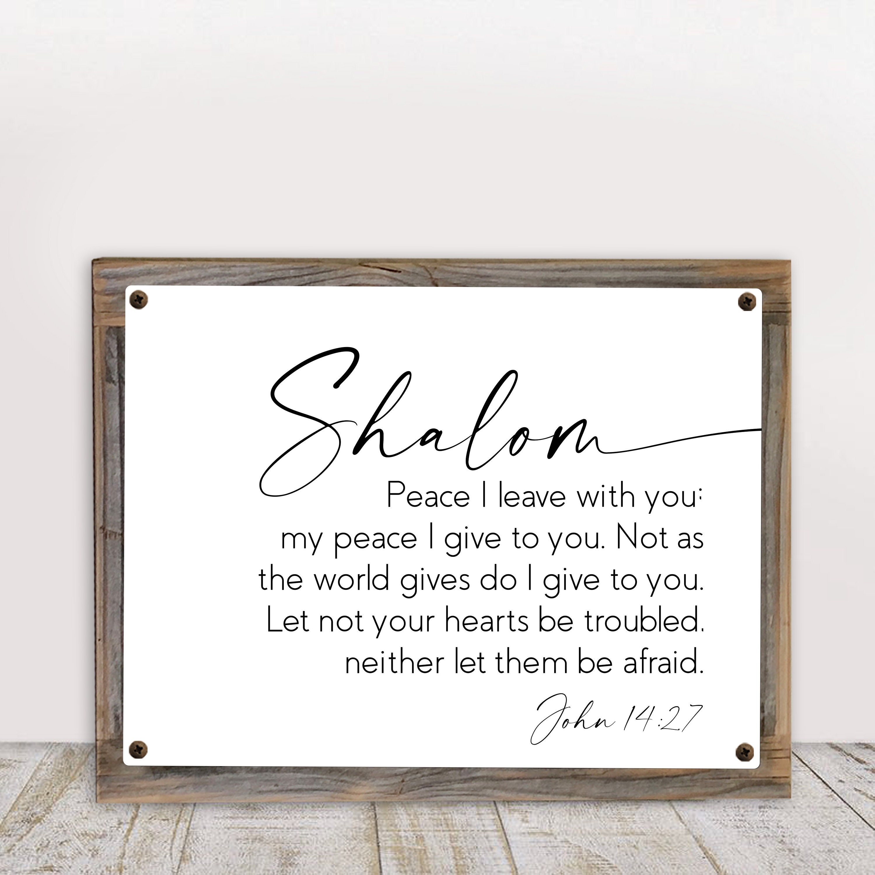 Shalom Metal Print on Reclaimed Wood Frame-peace I Leave Scripture Wall ...
