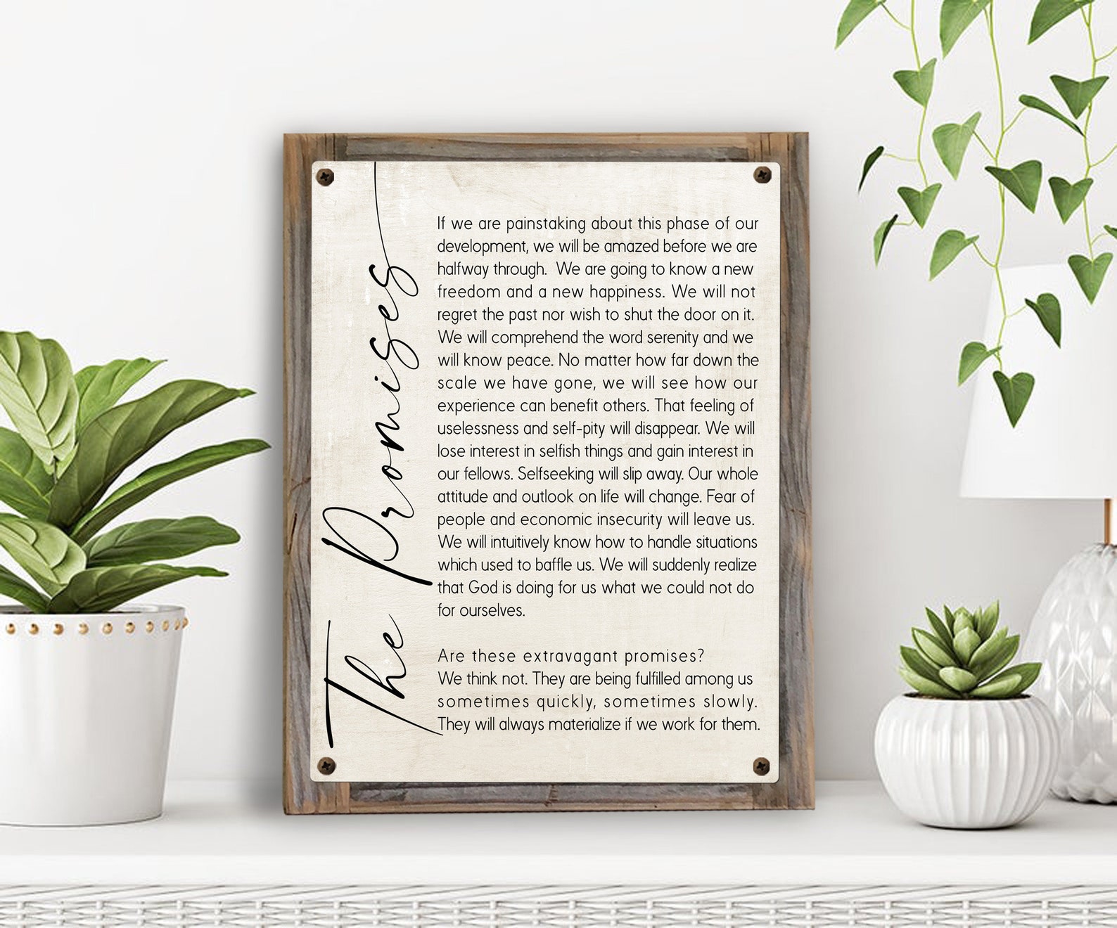 The AA Promises-metal Print on Reclaimed Wood Frame-addiction Recovery ...