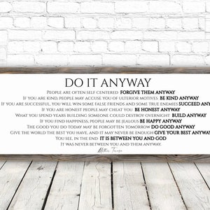 Do It Anyway Poem by Mother Teresa Metal Print on Reclaimed Wood Frame ...