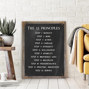 Recovery Sign-12 Principles of AA Metal Print on Reclaimed Wood Frame ...