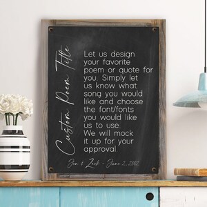 Custom Poetry Metal Print W/reclaimed Wood Frame-custom Poetry Sign ...