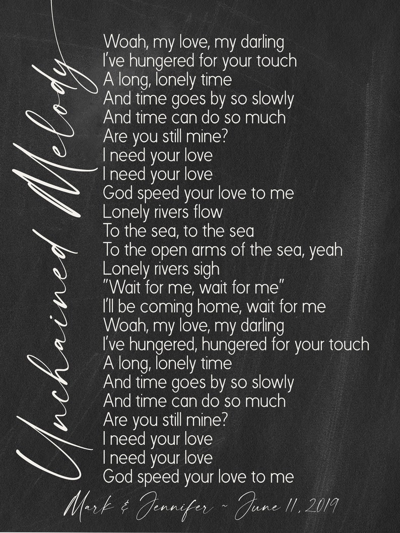 Unchained Melody Song Lyrics on Metal Print on Reclaimed Wooden Frame ...