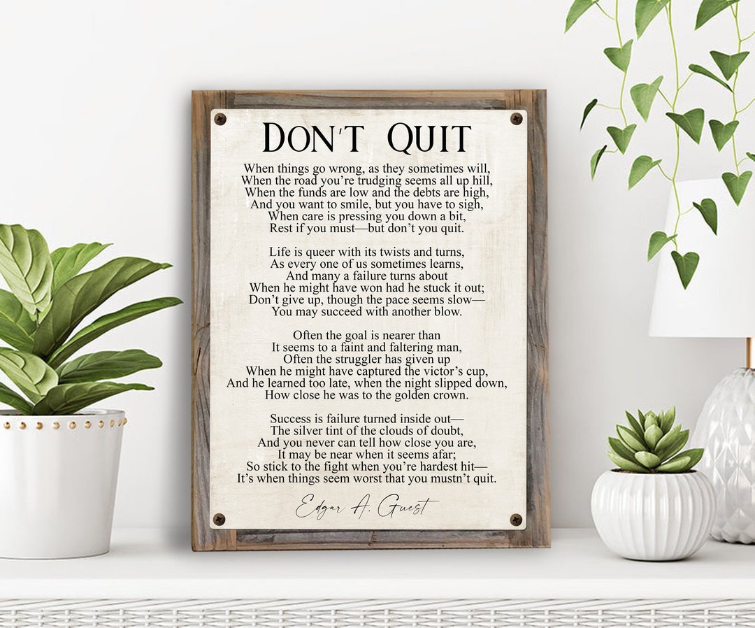 Don't Quit Poem on Metal Print-reclaimed Wood Frame-edgar A. Guest Wall ...