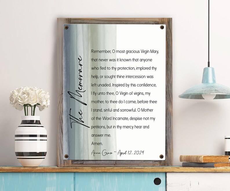 The Memorare Prayer Metal Print on Reclaimed Wood Frame-rustic ...