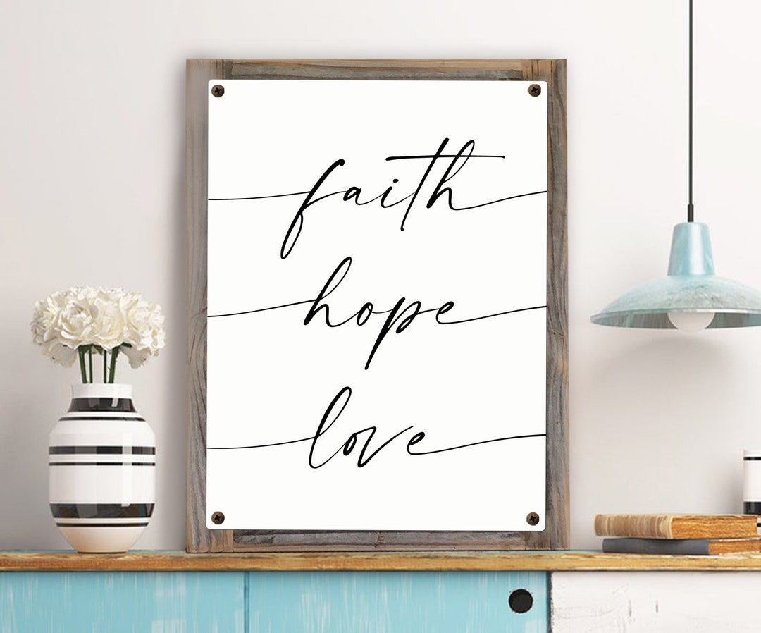 Faith-hope-love-metal Print on Reclaimed Wood Frame-bible Verse Wall ...