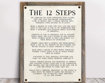 The 12 Steps of AA Metal Print on Reclaimed Wood | Etsy