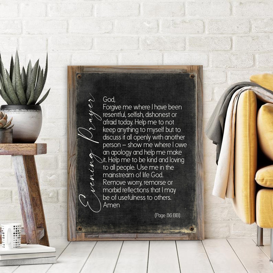AA Evening Prayer on Metal Print on Reclaimed Wood Frame-recovery Wall ...