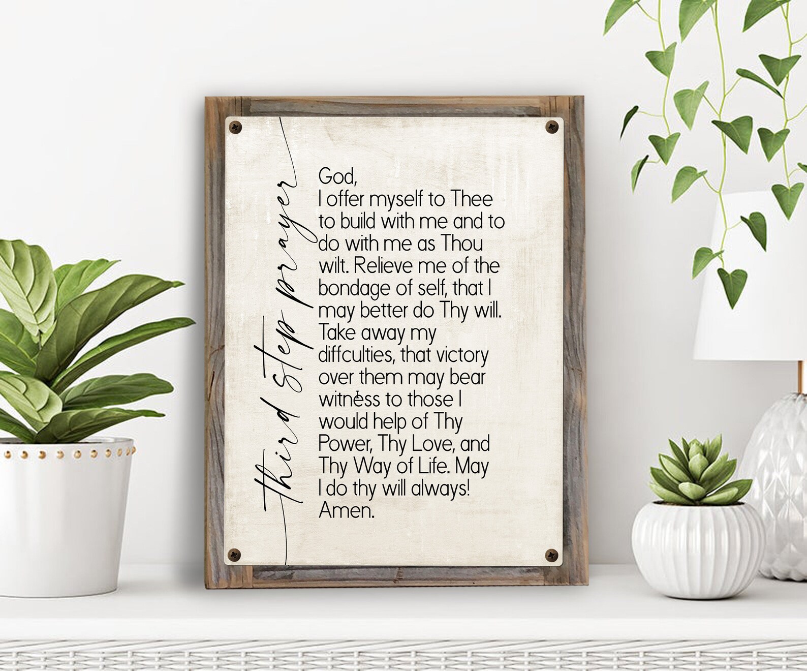 Third Step Prayer Metal Print on Reclaimed Wood Frame-3rd Step Wall Art ...
