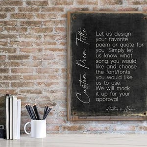 Custom Poetry Metal Print W/reclaimed Wood Frame-custom Poetry Sign ...