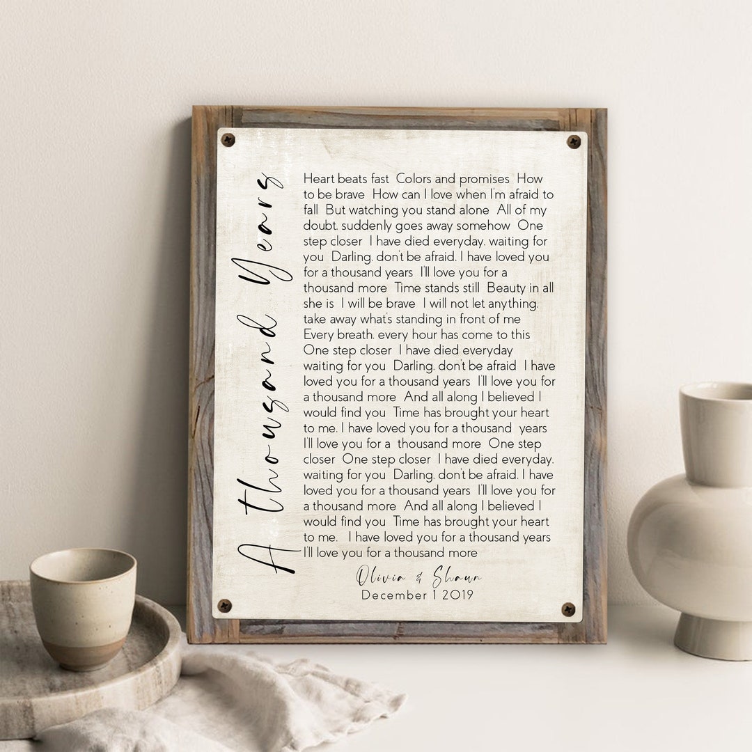 Song Lyric Wall Art on Metal Print on Reclaimed Wood Frame-wedding Song ...
