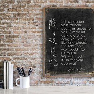 Custom Poetry Metal Print W/reclaimed Wood Frame-custom Poetry Sign ...