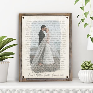 Wedding Photo W/ Song Lyrics on Metal Print W/reclaimed Wood Frame ...
