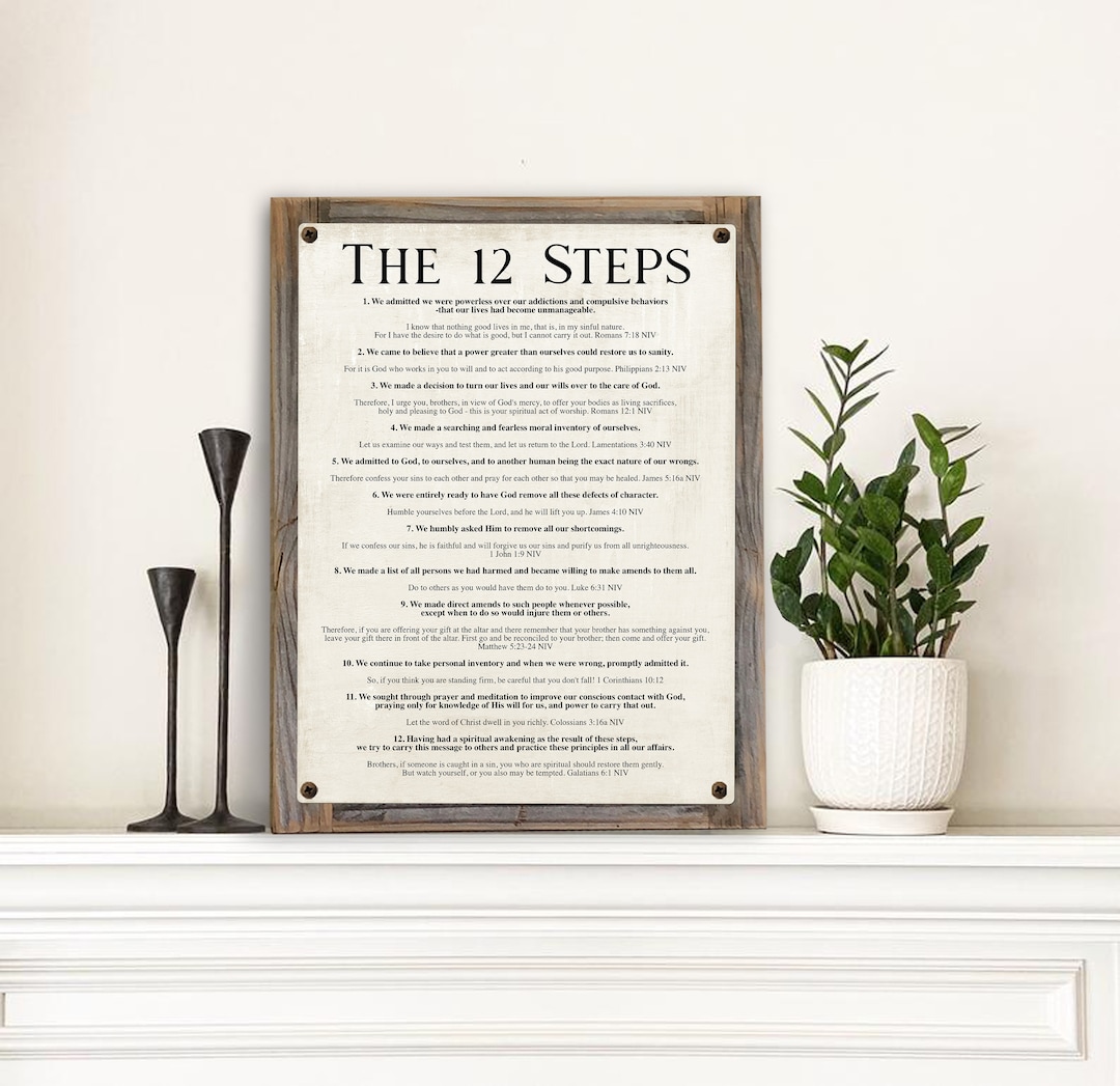 Celebrate Recovery 12 Steps of AA Metal Print on Reclaimed Wood Frame ...