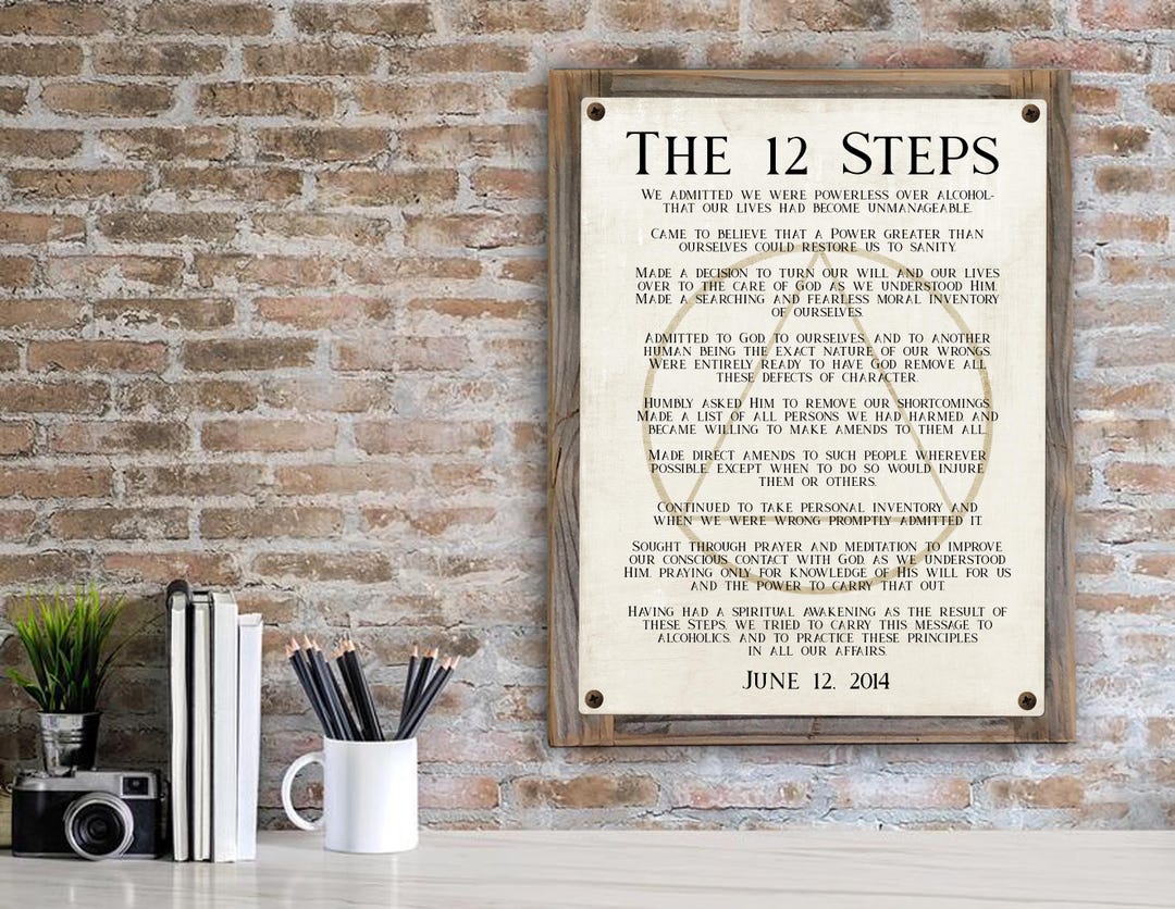 The 12 Steps of Aa-metal Print on Reclaimed Wood Frame-recovery Wall ...