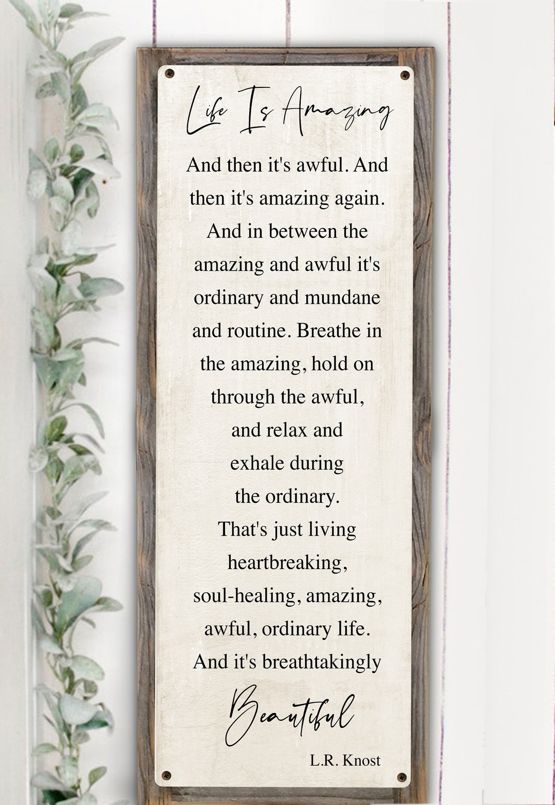 Life is Amazing Poem Metal Print on Reclaimed Wood Frame-l.r. Knost ...