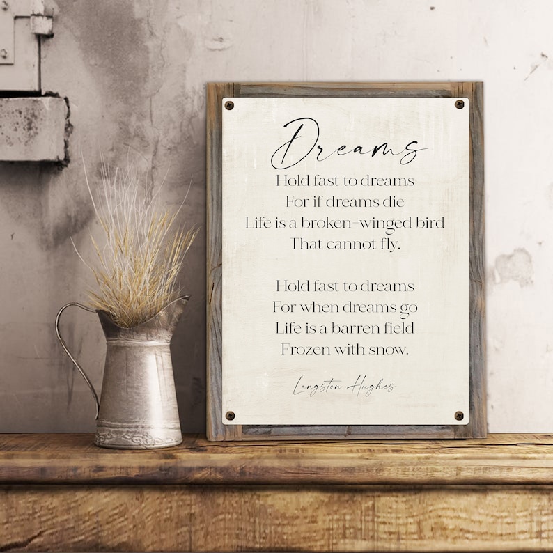 Hold Fast to DREAMS Poem Metal Print on Reclaimed Wood Frame-gift for ...