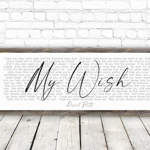 My Wish Lyrics Metal Print on Reclaimed Wood Frame-above Couch Sign ...