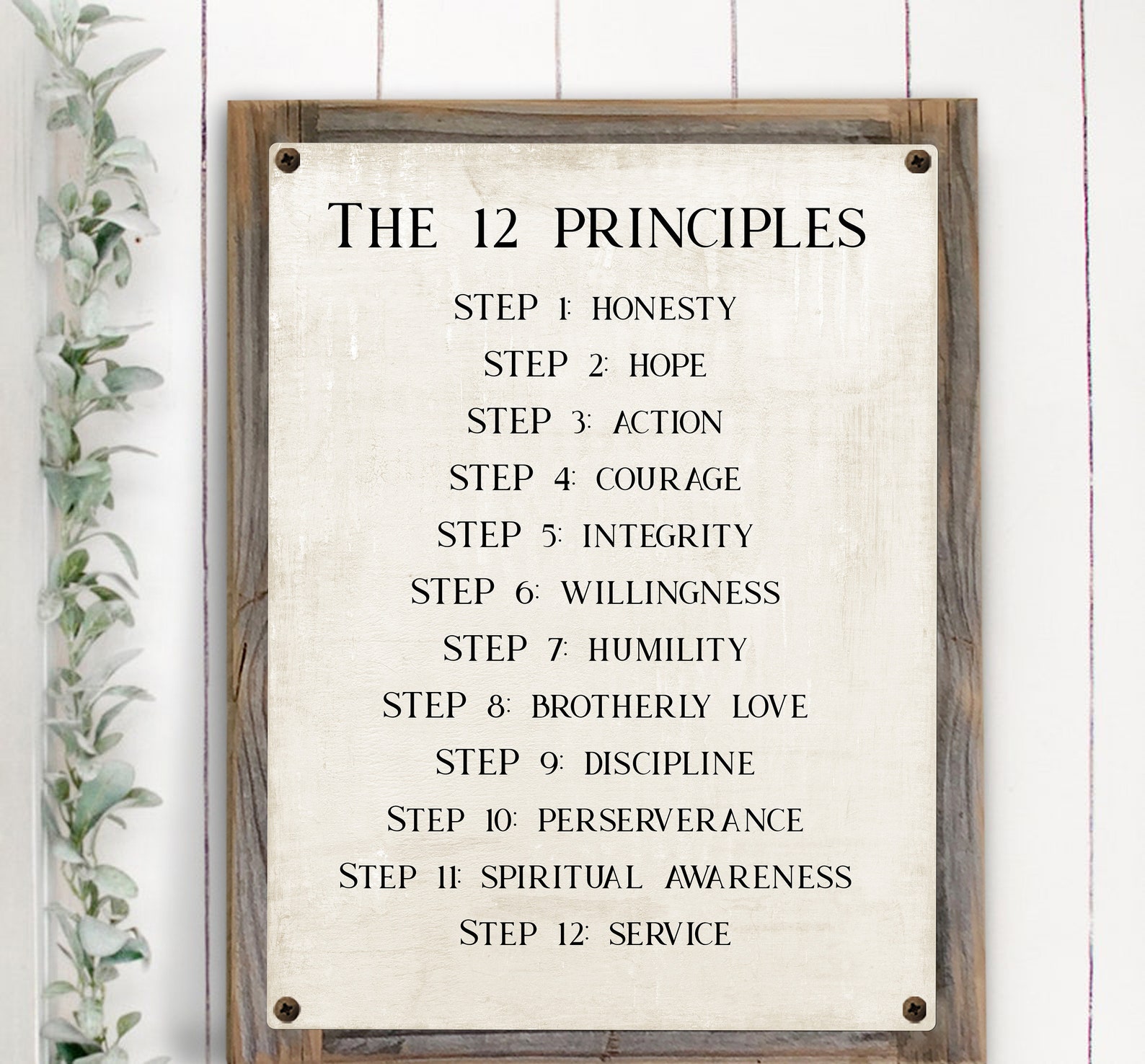 Recovery Sign-12 Principles of AA Metal Print on Reclaimed Wood Frame ...