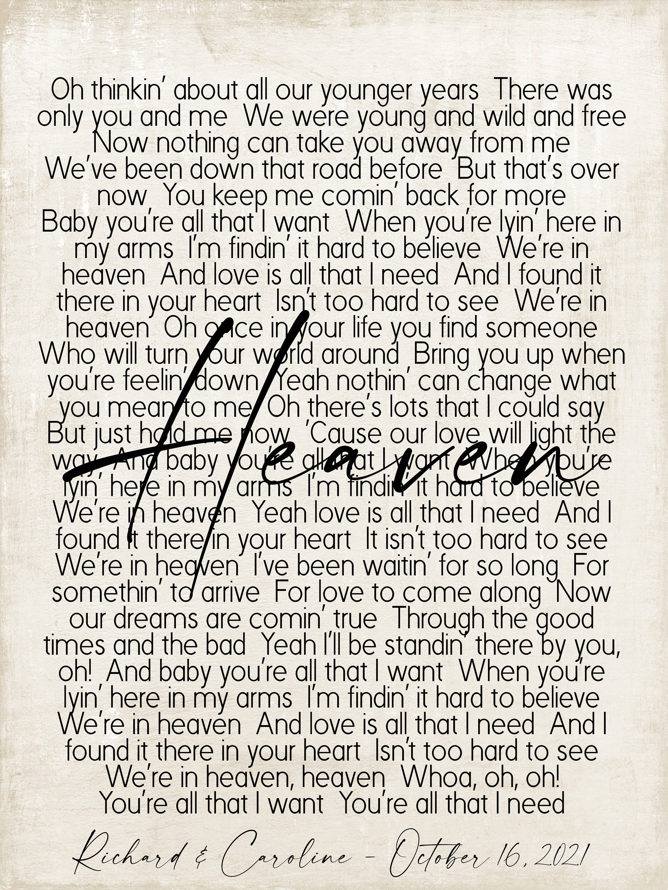 Heaven Song Lyrics on Metal Print on Reclaimed Wood Frame-song Lyric ...