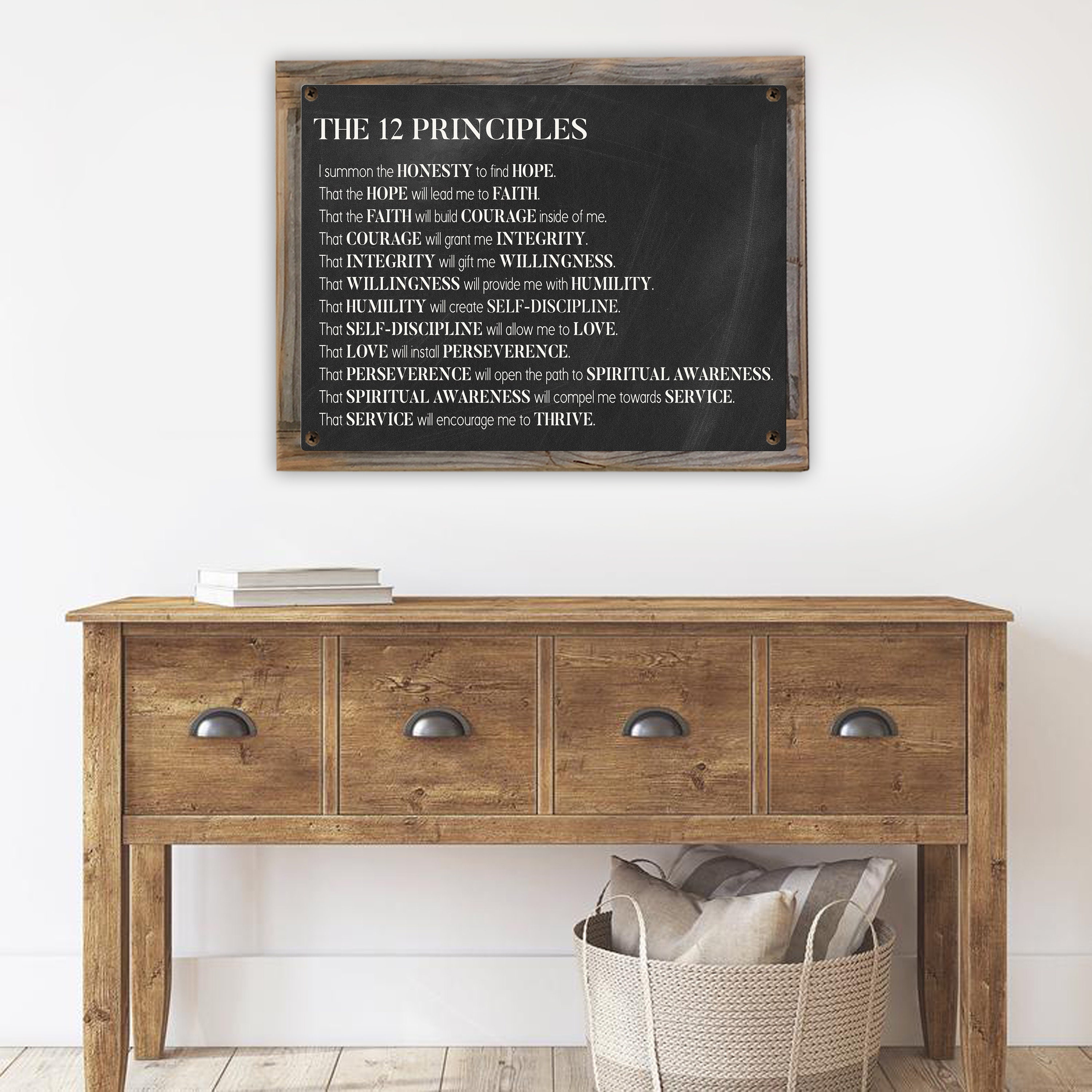 12 Principles of AA Metal Print on Reclaimed Wood Frame Spiritual Wall ...