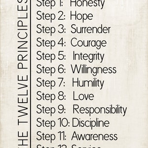 Recovery Sign-12 Principles of 12 Steps Metal Print on Reclaimed Wood ...