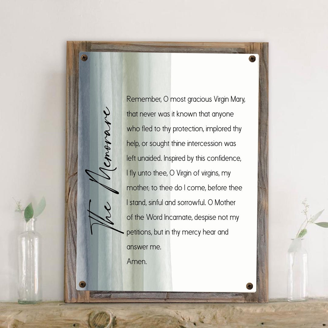 The Memorare Prayer Metal Print on Reclaimed Wood Frame-rustic ...