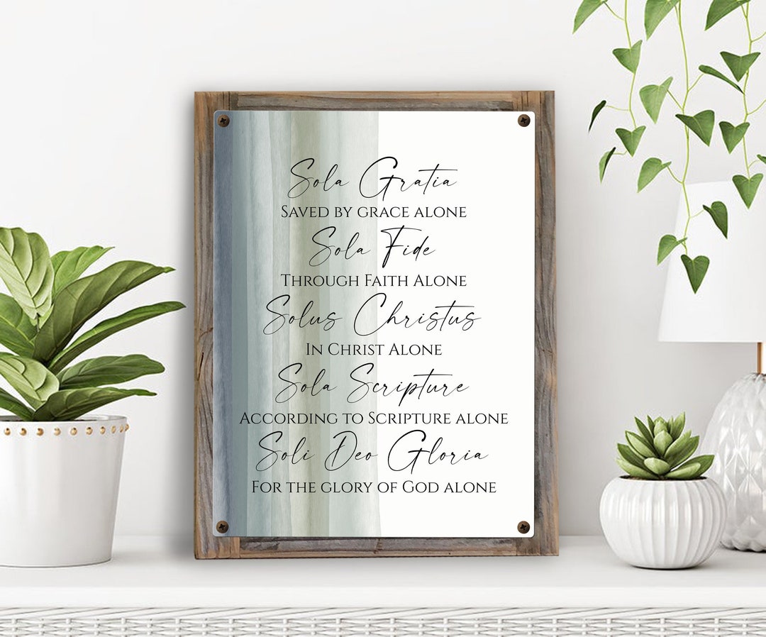 The 5 Solas Metal Print on Reclaimed Wood Frame-reformed Theology ...