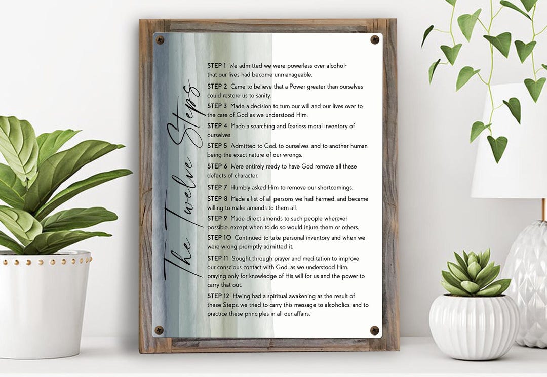 The 12 Steps of AA Metal Print on Reclaimed Wood Frame-recovery Wall ...