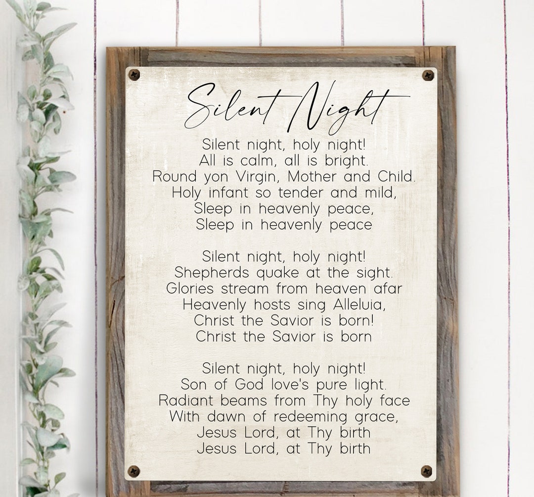 Silent Night Song Lyrics Metal Print W/reclaimed Wood Frame-christmas ...