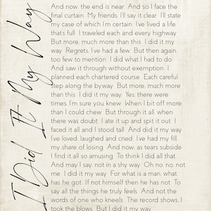 I Did It My Way Song Lyrics on Metal Print on Reclaimed Wooden Frame ...