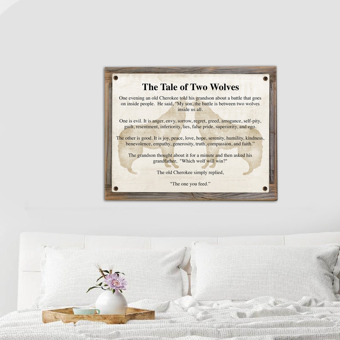 Tale of Two Wolves on Metal Print on Reclaimed Wood Frame-cherokee ...