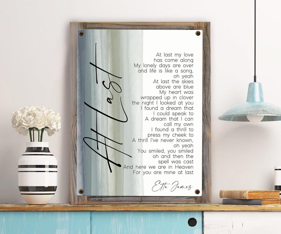 At Last Song Lyrics Metal Print on Reclaimed Wood Frame Sign-song ...