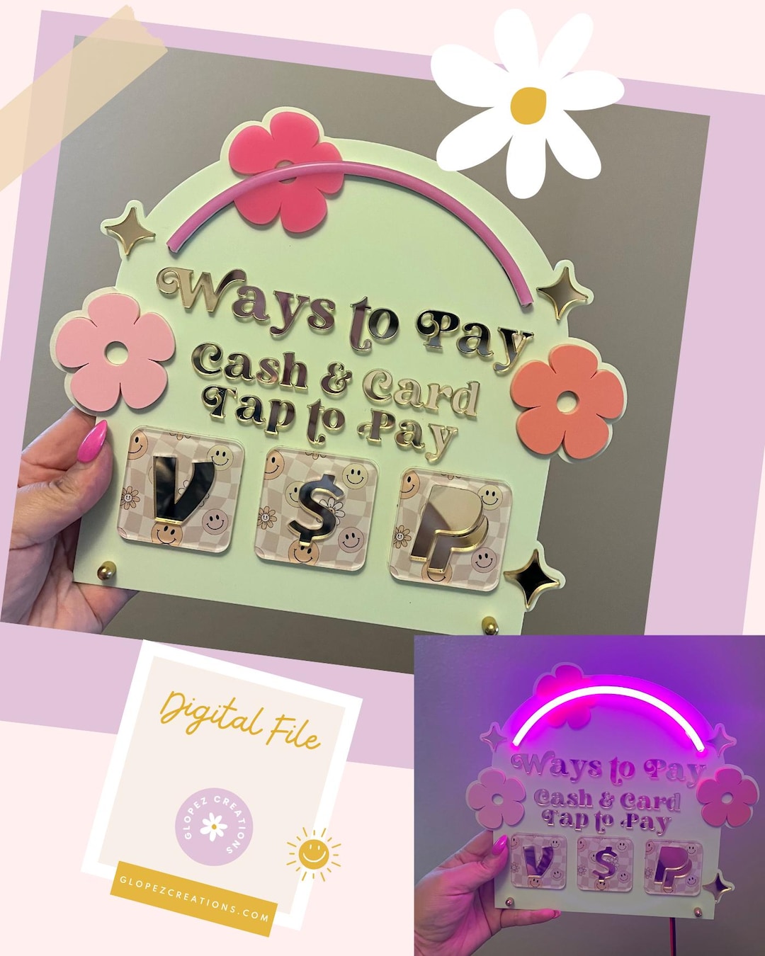 DIGITAL File-tap to Pay Groovy Neon LED Sign, Acrylic, Laser, Glowforge ...