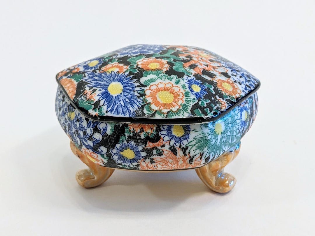 Vintage Floral Porcelain Trinket Box: Hand-painted Japanese Keepsake - Etsy