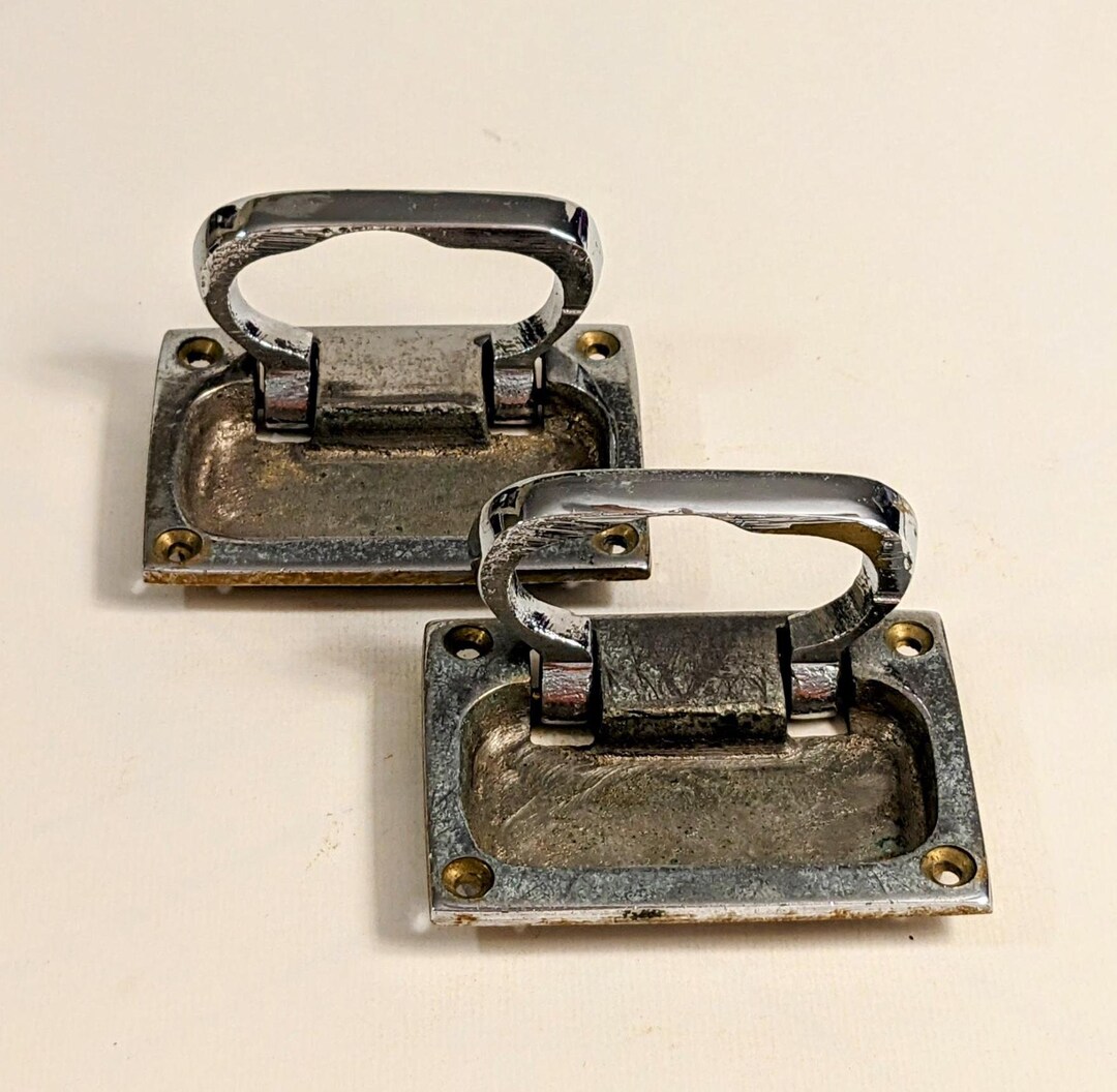 Set of 2 Vintage Matching Lifting Handles Recessed Flush Chest Trunk ...